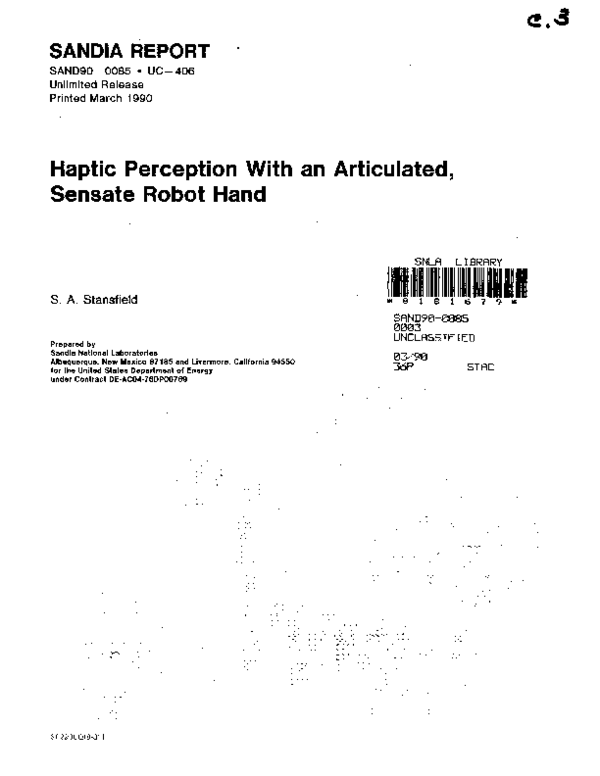 (PDF) Haptic Perception with an Articulated, Sensate Robot Hand