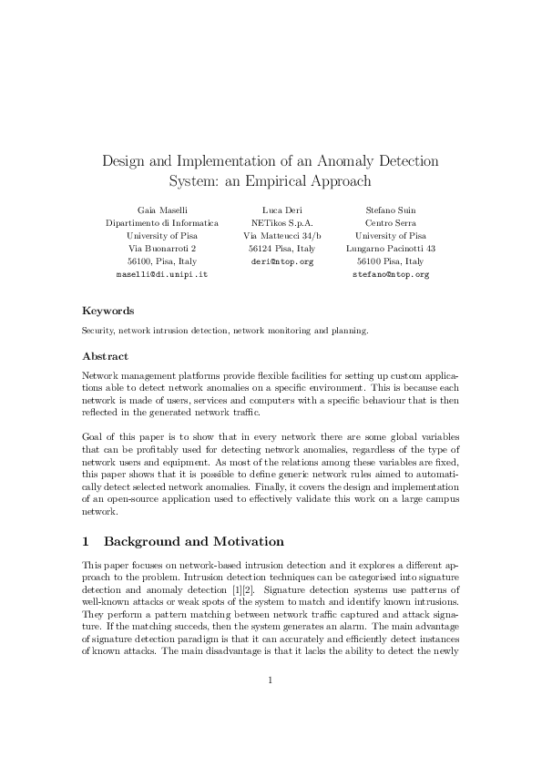 (PDF) Design and Implementation of an Anomaly Detection System: an Empirical Approach