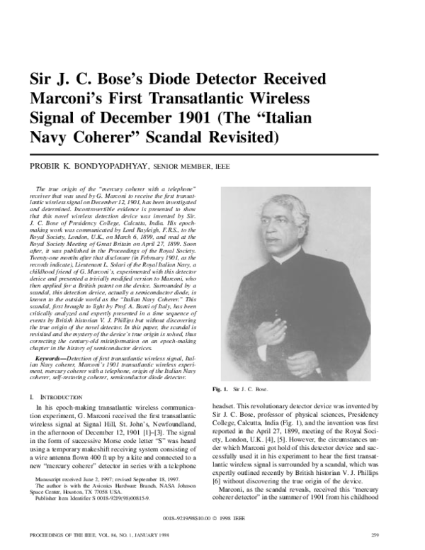(PDF) Sir J.C. Bose diode detector received Marconi's first ...