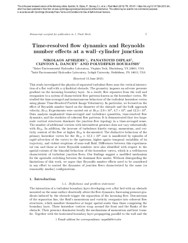 (PDF) Time-resolved flow dynamics and Reynolds number effects at a wall ...