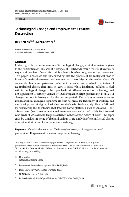 (PDF) Technological Change and Employment: Creative Destruction