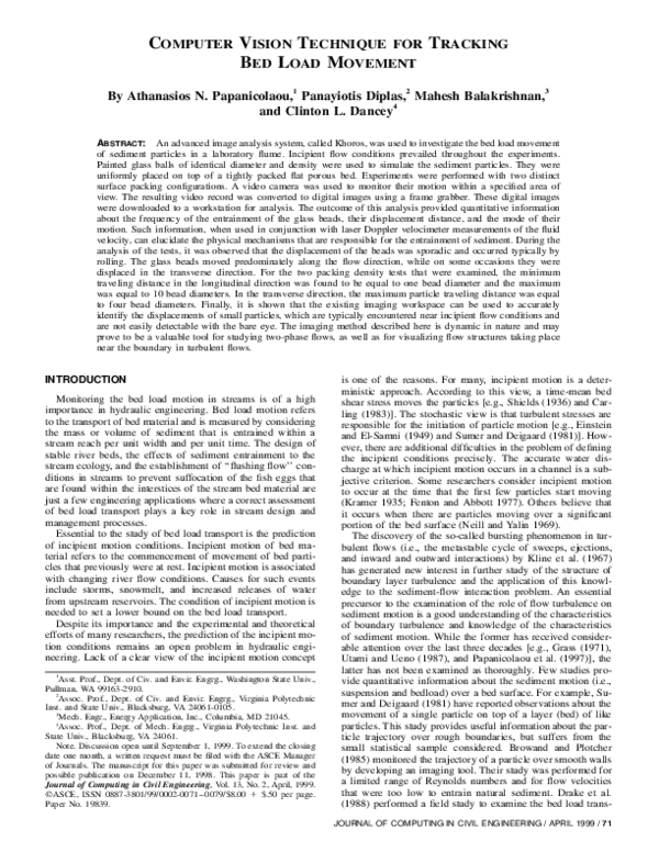 (PDF) Computer Vision Technique for Tracking Bed Load Movement