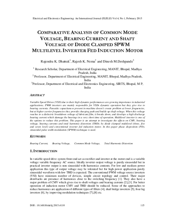 (PDF) Comparative Analysis of Common Mode Voltage, Bearing Current And ...