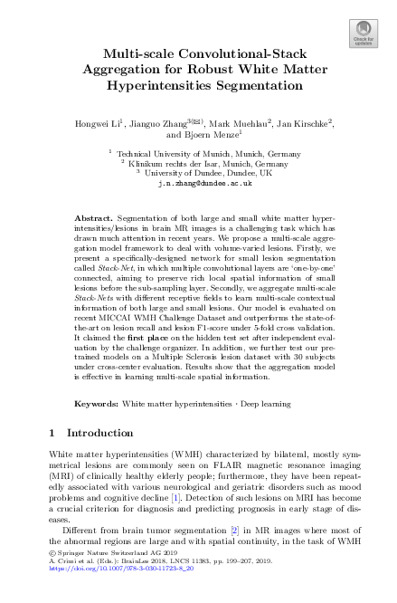 (PDF) Multi-scale Convolutional-Stack Aggregation for Robust White Matter Hyperintensities ...