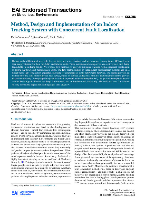 (PDF) Method, Design and Implementation of an Indoor Tracking System with Concurrent Fault ...