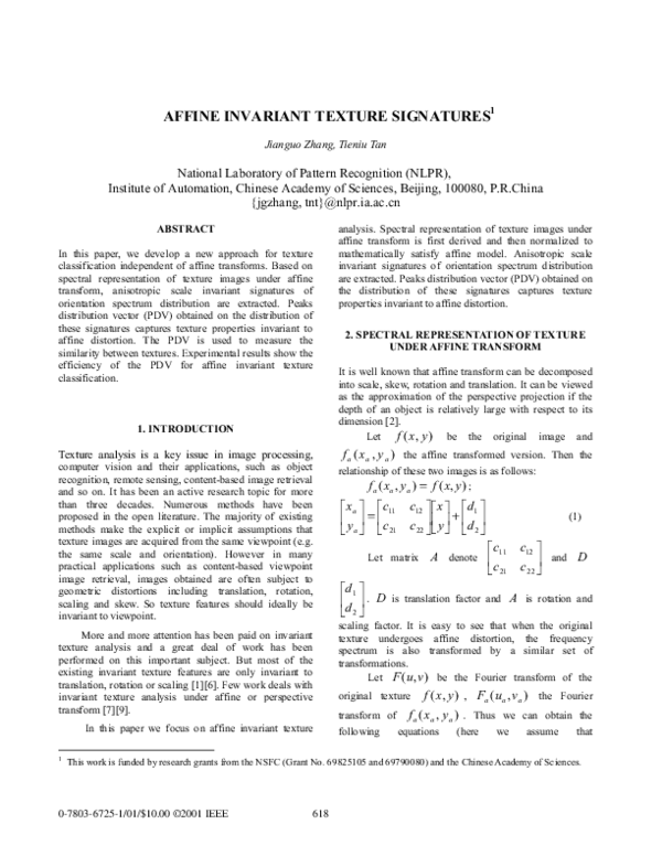 Pdf Affine Invariant Texture Signatures