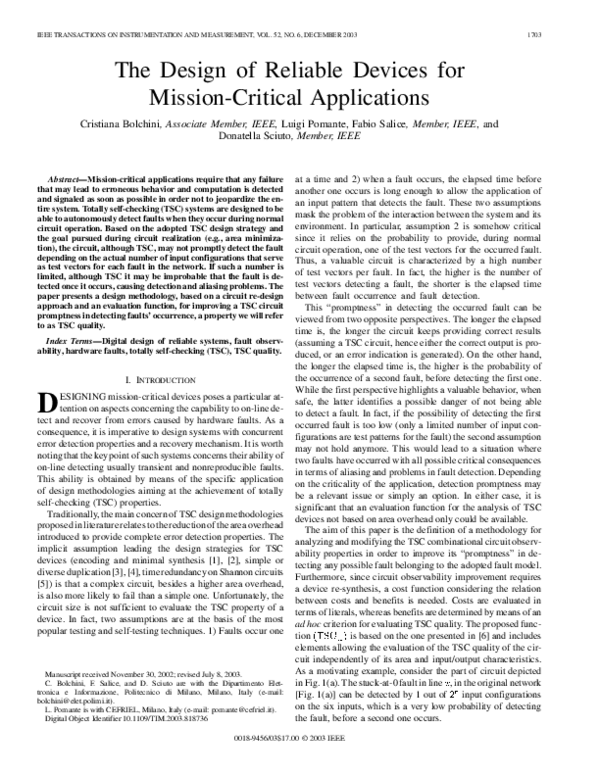 (PDF) The design of reliable devices for mission-critical applications