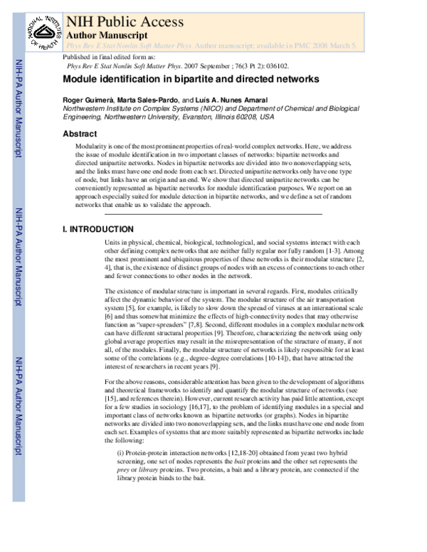 (PDF) Module identification in bipartite and directed networks | Marta Sales - Academia.edu