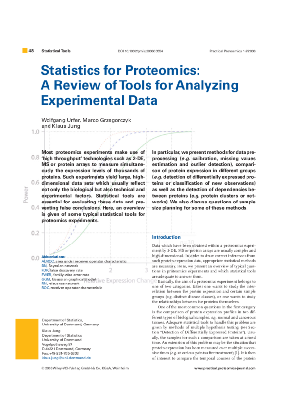(PDF) Statistics for Proteomics: A Review of Tools for Analyzing Experimental Data