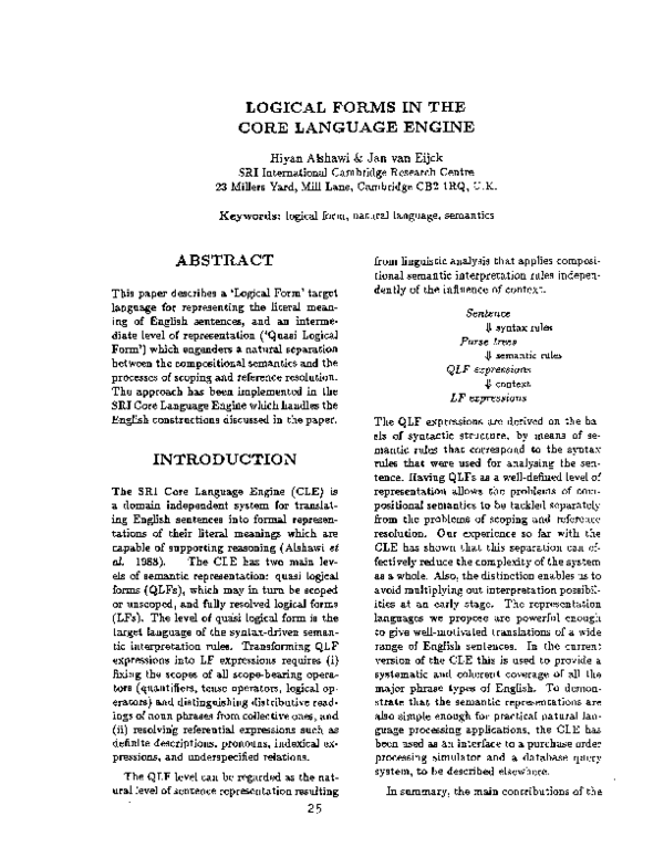 (PDF) Logical Forms in the core language engine