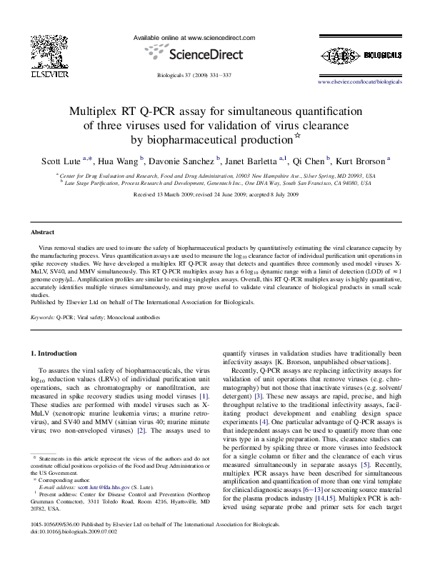 Pdf Multiplex Rt Q Pcr Assay For Simultaneous Quantification Of Three Viruses Used For