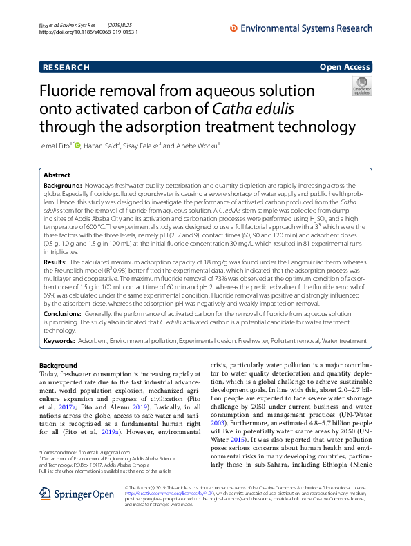 (PDF) Fluoride removal from aqueous solution onto activated carbon of ...