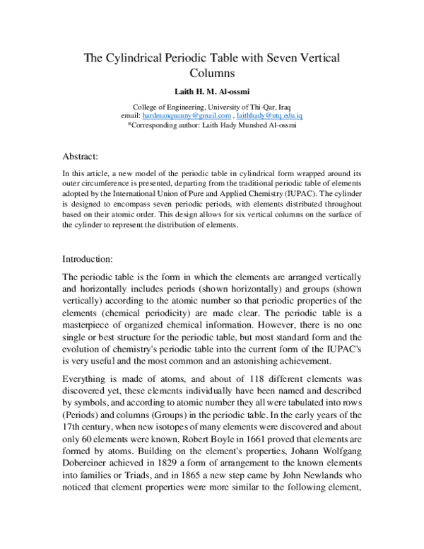 (PDF) The Cylindrical Periodic Table with Seven Vertical Columns
