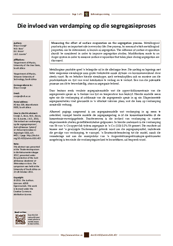 (PDF) Die invloed van verdamping op die segregasieproses