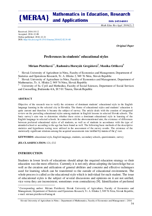 (PDF) Preferences in students’ educational styles