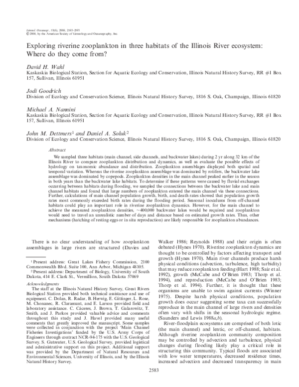 (PDF) Exploring riverine zooplankton in three habitats of the Illinois ...