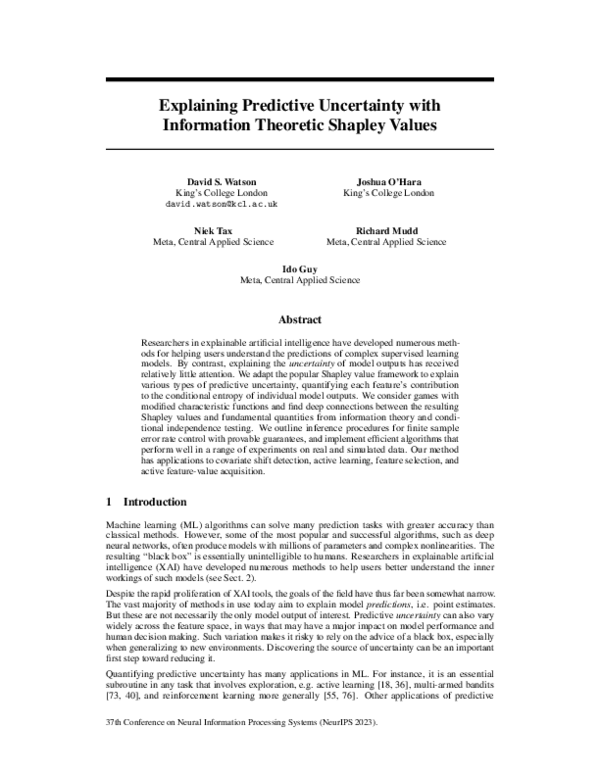 (PDF) Explaining Predictive Uncertainty with Information Theoretic Shapley Values