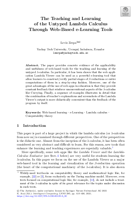 Pdf The Teaching And Learning Of The Untyped Lambda Calculus Through