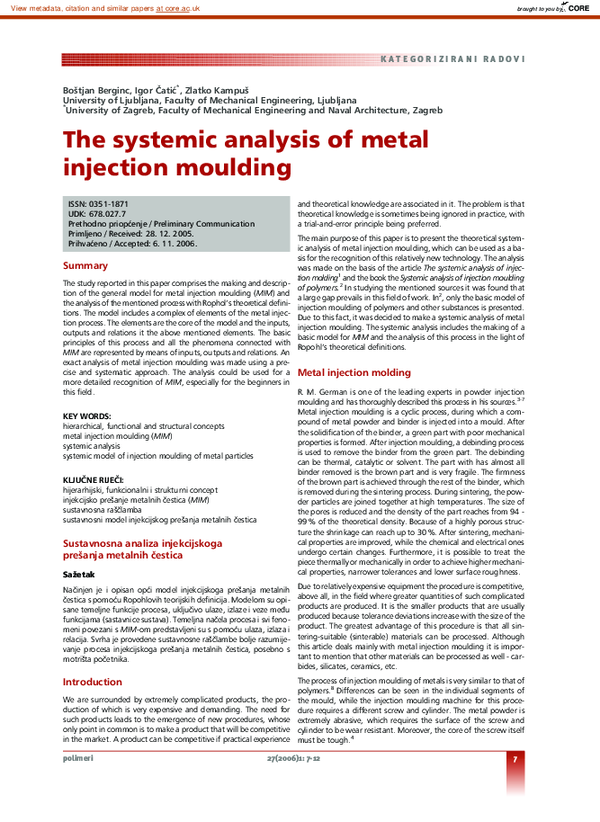 (PDF) The systemic analysis of metal injection moulding