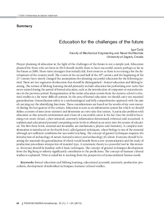 (PDF) Education for the challenges of the future
