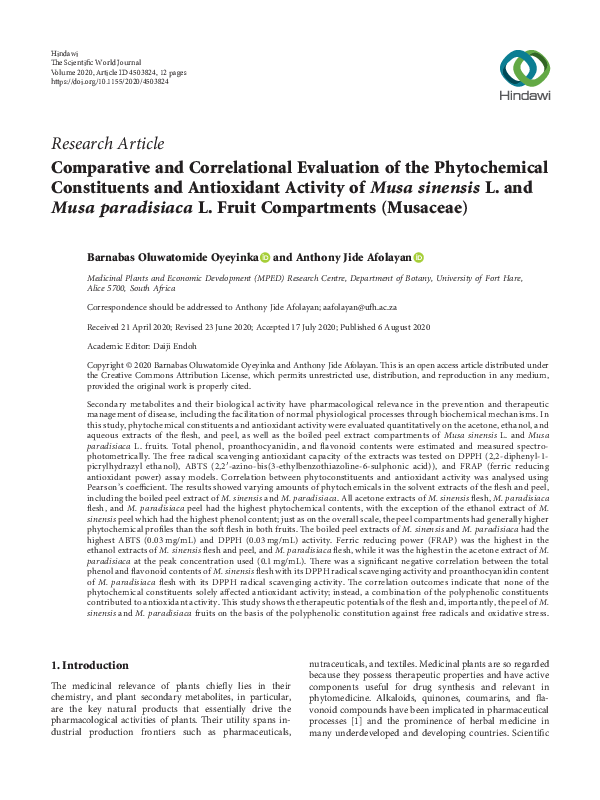 (PDF) Comparative and Correlational Evaluation of the Phytochemical Constituents and Antioxidant ...