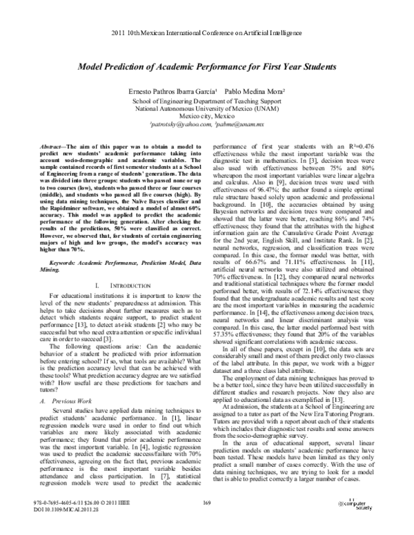 (PDF) Model Prediction of Academic Performance for First Year Students (PDF) Model Prediction of Academic Performance for First Year Students