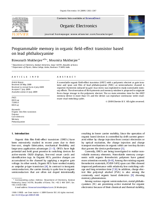 (PDF) Programmable memory in organic field-effect transistor based on ...