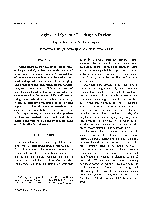 (PDF) Aging and Synaptic Plasticity: A Review