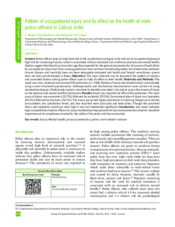 (PDF) Pattern of occupational injury and its effect on the health of ...