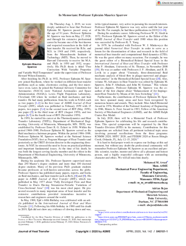 (PDF) In Memoriam: Professor Ephraim Maurice Sparrow