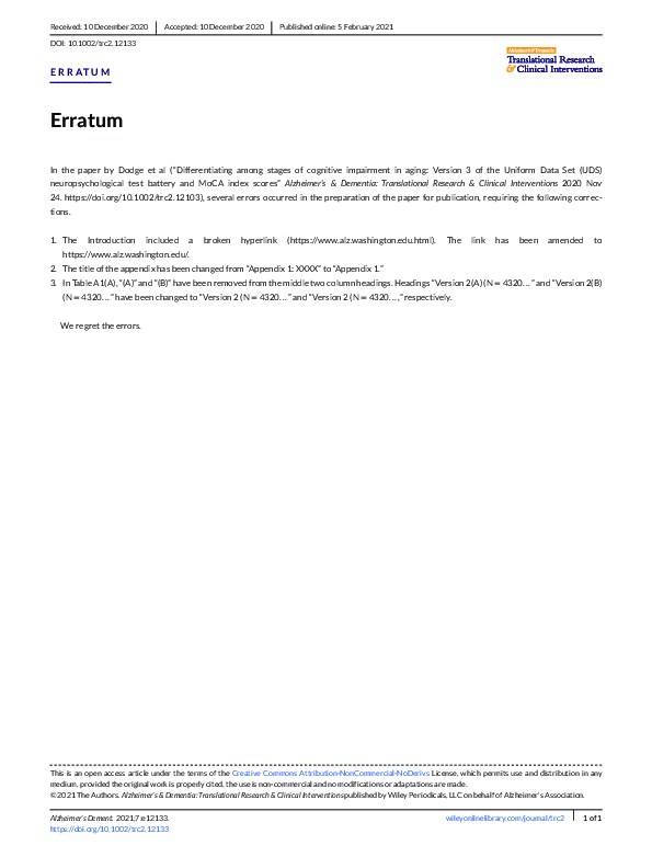 (PDF) Differentiating among stages of cognitive impairment in aging: Version 3 of the Uniform ...