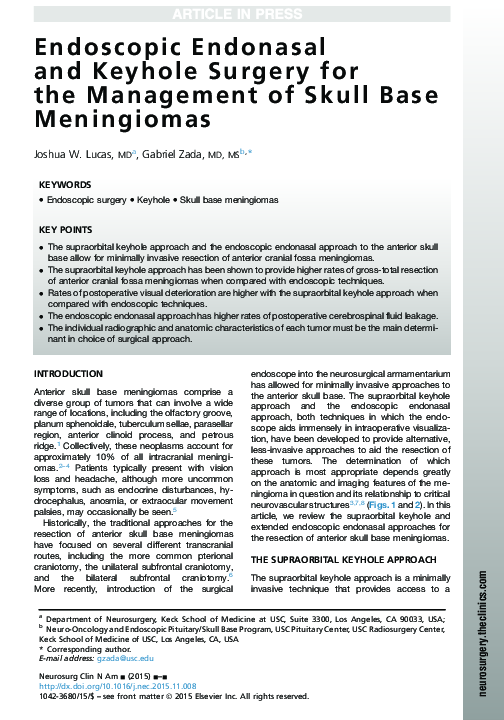(PDF) Endoscopic Endonasal and Keyhole Surgery for the Management of ...