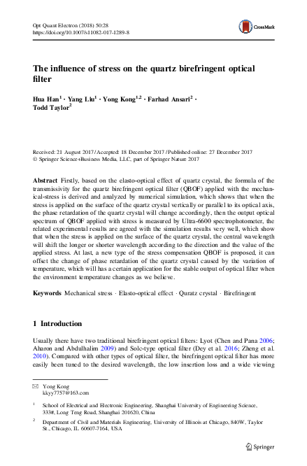 (PDF) The influence of stress on the quartz birefringent optical filter