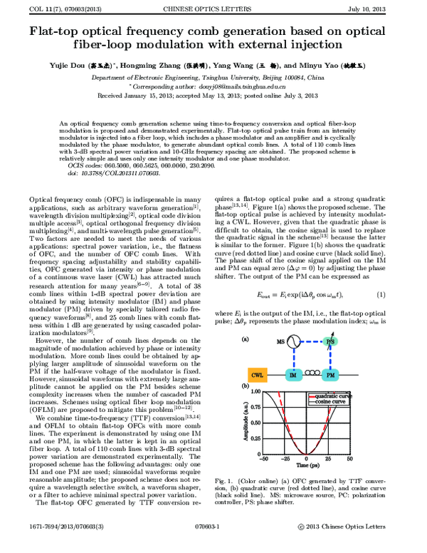 (PDF) Flat-top optical frequency comb generation based on optical fiber-loop modulation with ...