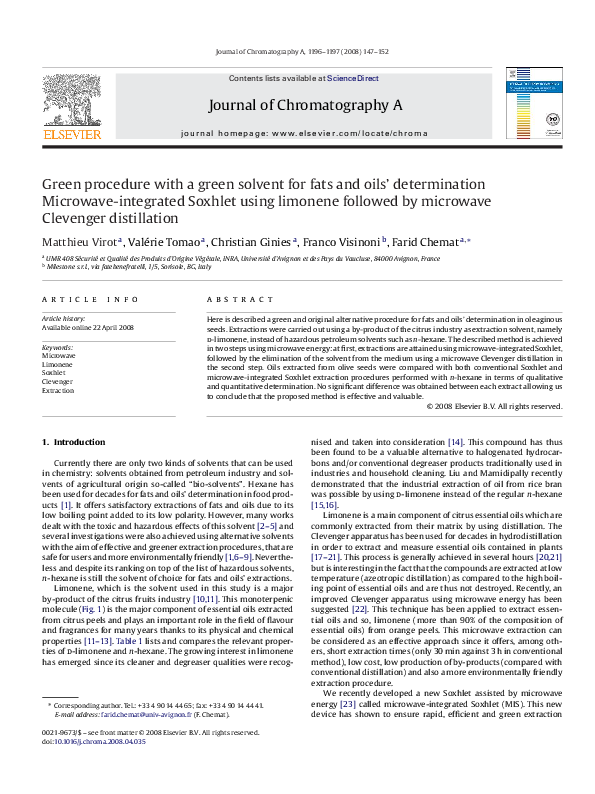 (PDF) Green procedure with a green solvent for fats and oils’ determination