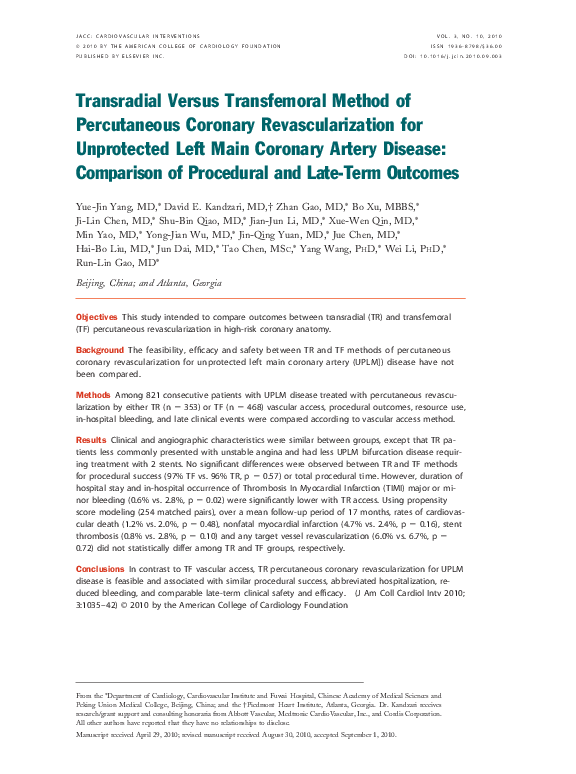 (PDF) Transradial Versus Transfemoral Method of Percutaneous Coronary ...