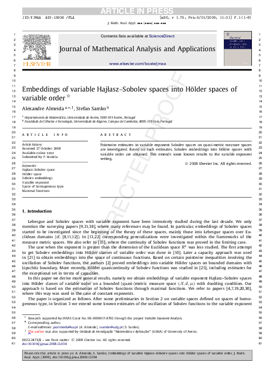 (PDF) Embeddings of variable Hajłasz–Sobolev spaces into Hölder spaces of variable order