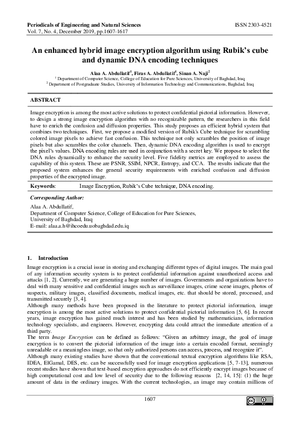 (PDF) An enhanced hybrid image encryption algorithm using Rubik’s cube and dynamic DNA encoding ...