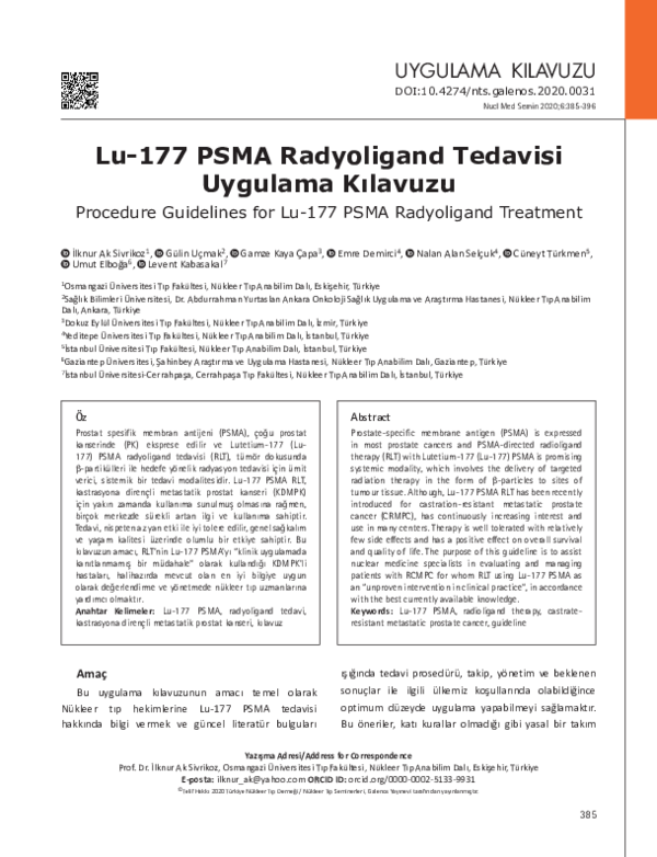 (PDF) Procedure Guidelines for Lu-177 PSMA Radyoligand Treatment