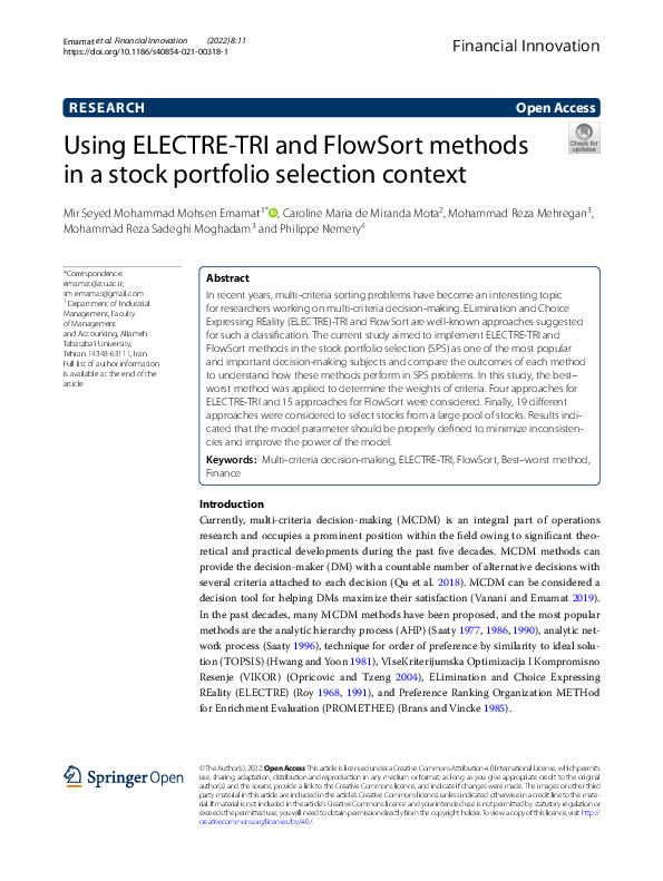 (PDF) Using ELECTRE-TRI and FlowSort methods in a stock portfolio selection context