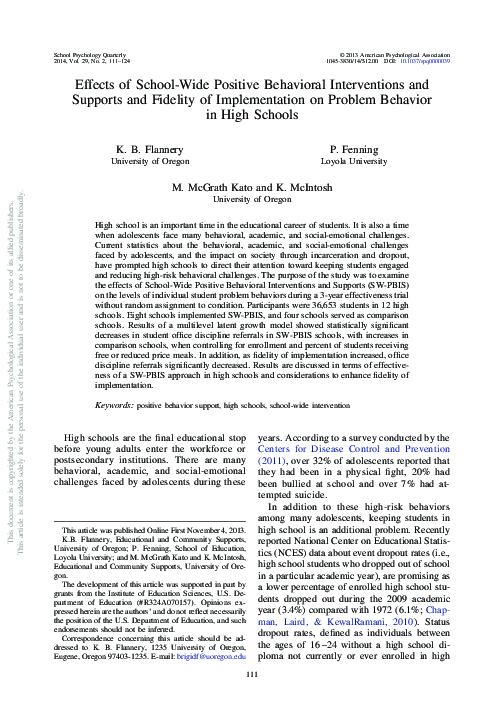 (PDF) Effects of school-wide positive behavioral interventions and ...