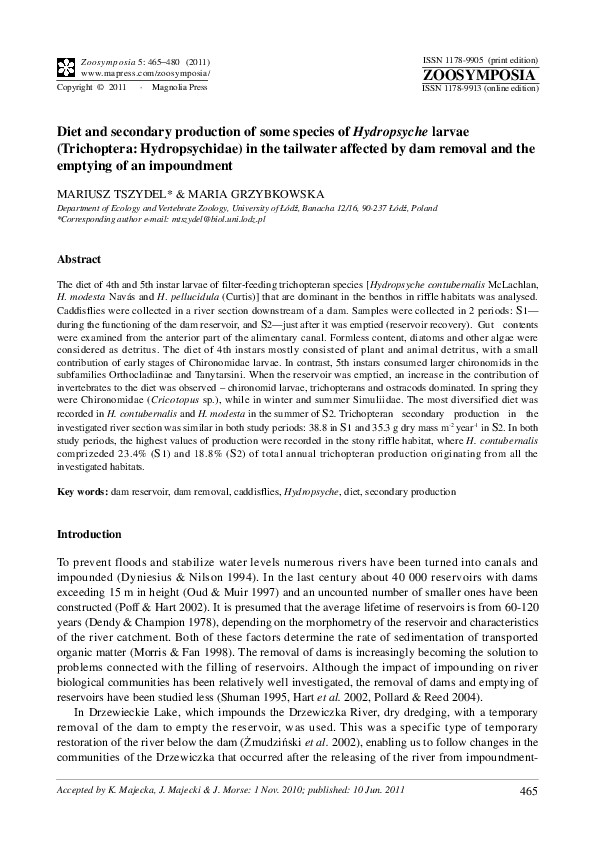 (PDF) Diet and secondary production of some species of Hydropsyche ...