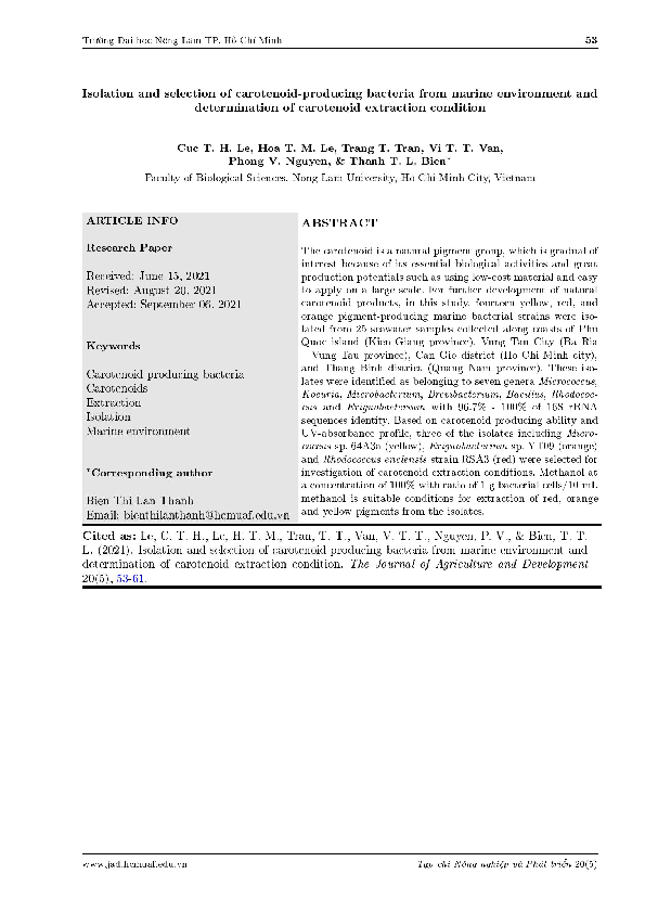 (PDF) Isolation and selection of carotenoid-producing bacteria from marine environment and ...