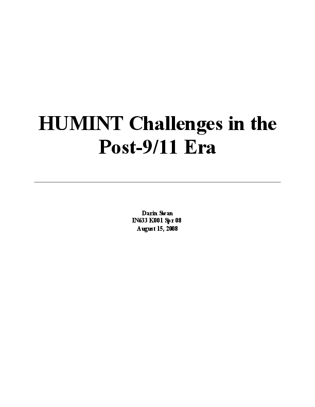 (DOC) HUMINT Challenges in the Post-9/11 Era