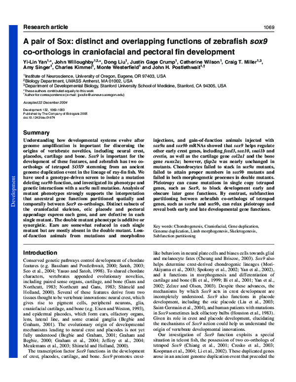 (PDF) A pair of Sox: distinct and overlapping functions of zebrafish ...