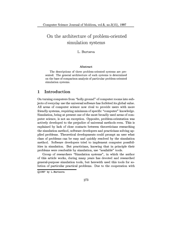 (PDF) On the architecture of problem-oriented simulation systems