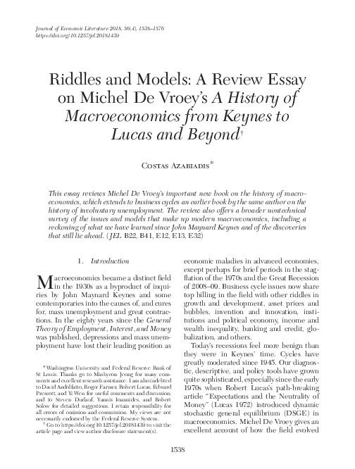 (PDF) Riddles and Models: A Review Essay on Michel De Vroey’s A History ...