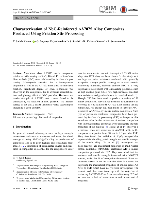 (PDF) Characterization of NbC-Reinforced AA7075 Alloy Composites ...