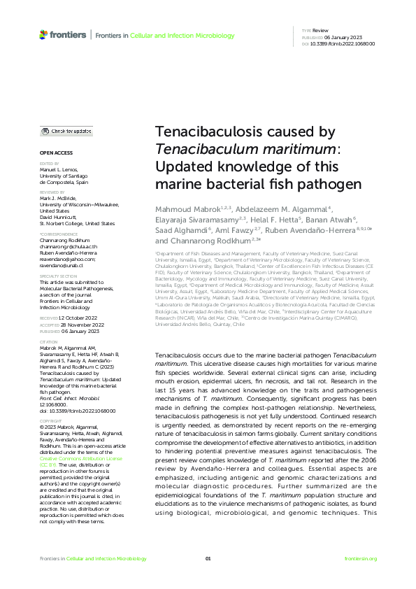 (PDF) Tenacibaculosis caused by Tenacibaculum maritimum: Updated ...