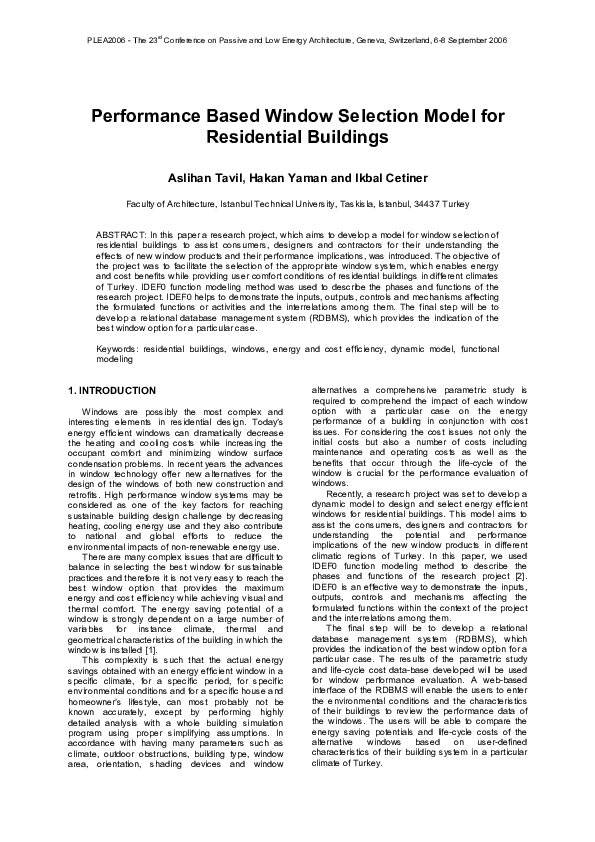 (PDF) Performance based window selection model for residential buildings